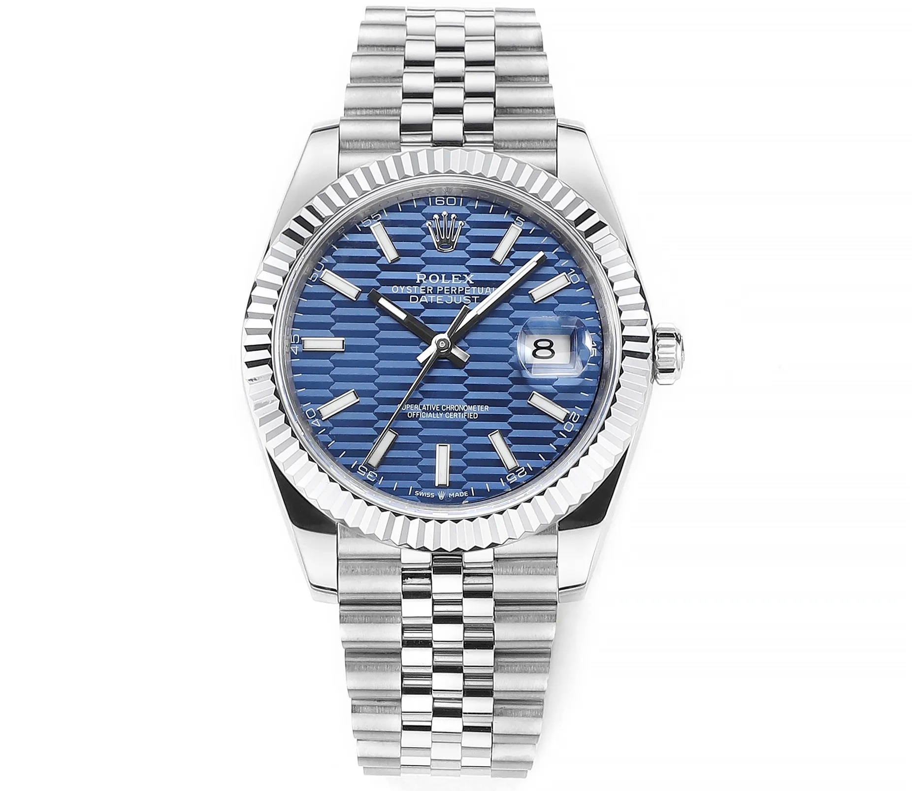 Replica AR Factory Rolex Datejust 41mm Blue Dial Fluted Bezel Jubilee ...